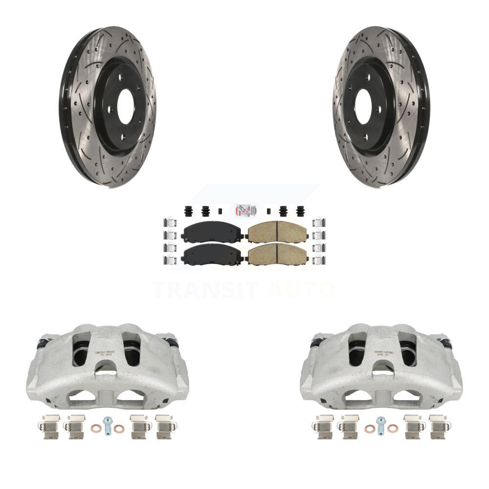 Front Brake Caliper Drill Slotted Rotor Ceramic Pad Kit For Dodge Grand Caravan Chrysler KCD-100072N
